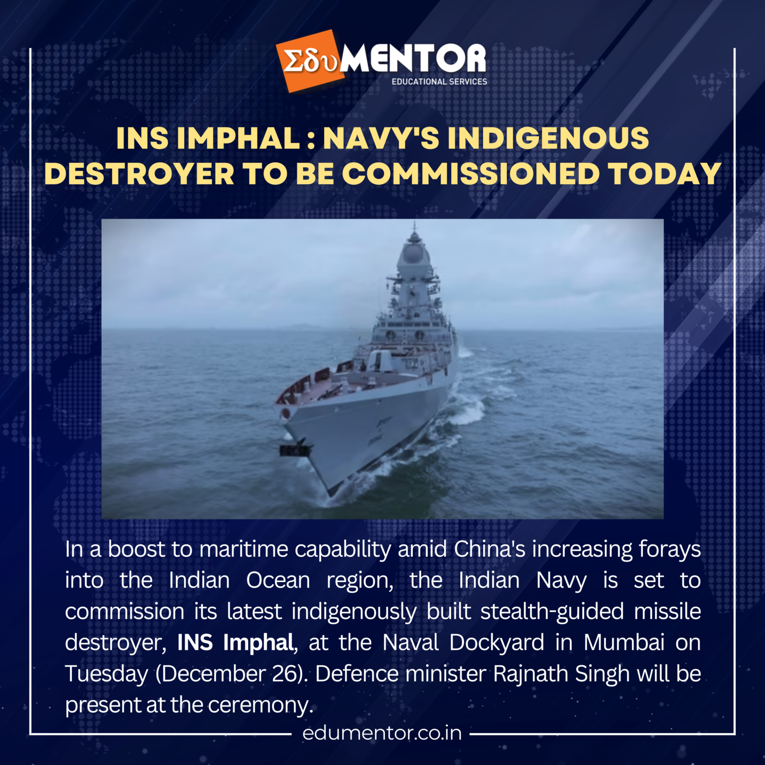 The commissioning ceremony for INS Imphal, the indigenous destroyer of ...